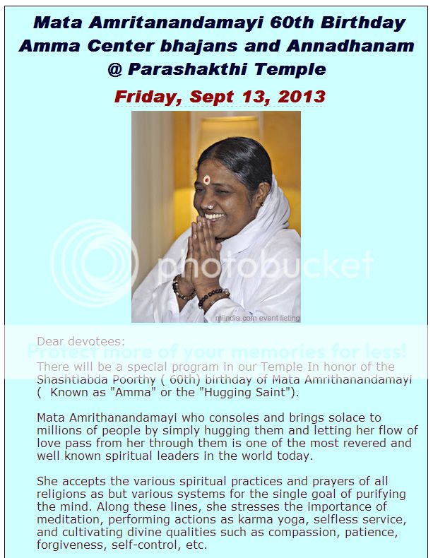 Mata Amritanandamayi 60th Birthday - Amma Center Bhajans and Annadhanam